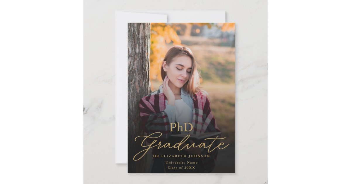 Photo Script PhD Degree Graduation Announcement | Zazzle