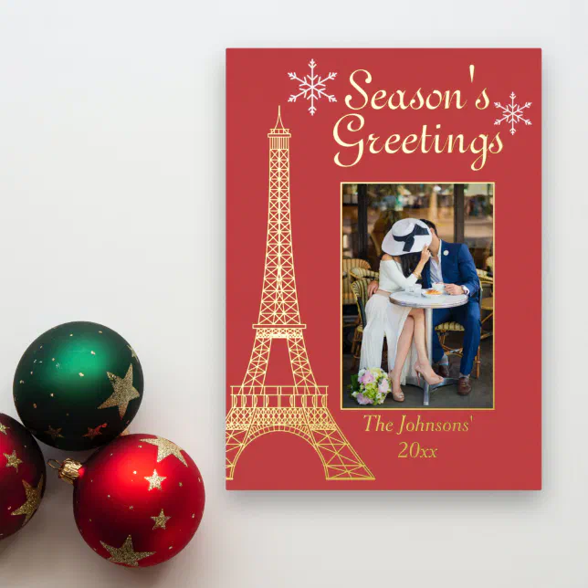 Photo Season's Greetings Red Couple's Christmas Foil Holiday Card | Zazzle