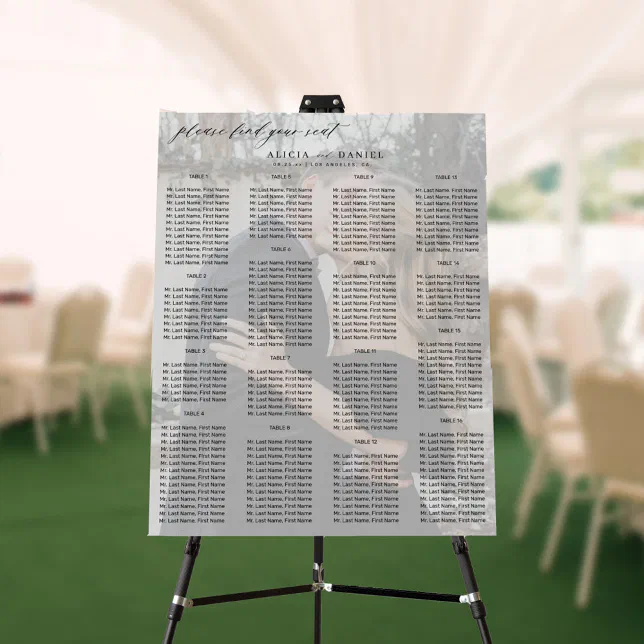 Photo seating chart wedding reception table sign | Zazzle