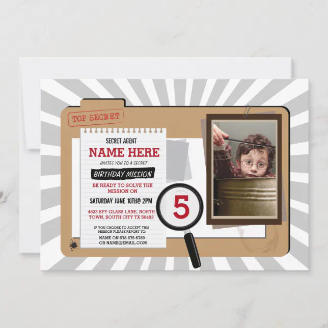Photo Secret Agent Birthday Detective Invite | Zazzle