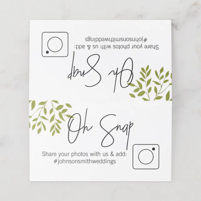 Photo Share Folded table card #hashtag green | Zazzle