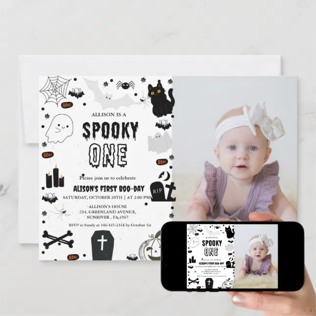 Photo Spooky One Halloween first birthday party Invitation | Zazzle