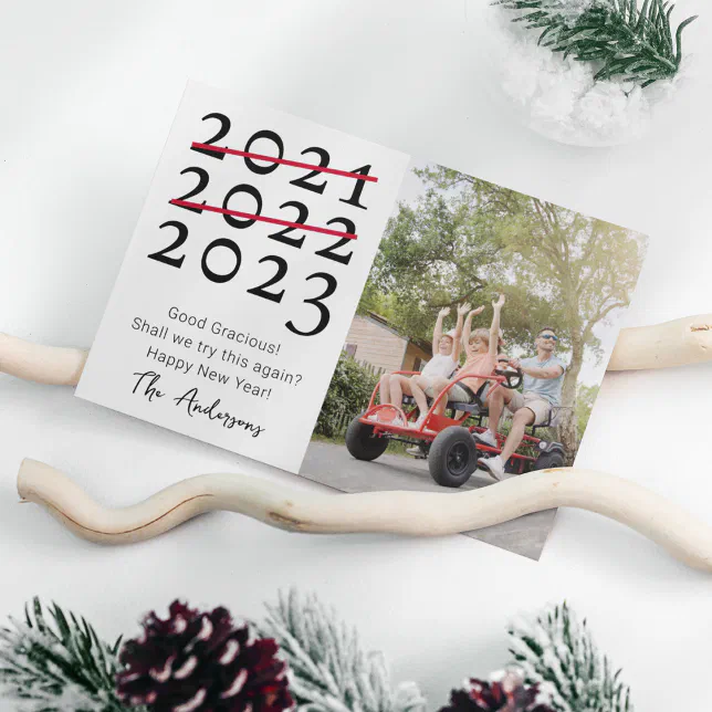 Photo Strikethrough Try Again 2023 Funny New Year Holiday Card | Zazzle