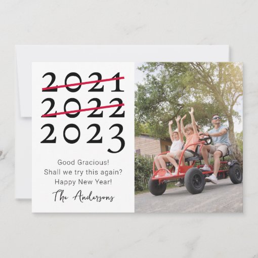 Photo Strikethrough Try Again 2023 Funny New Year Holiday Card | Zazzle