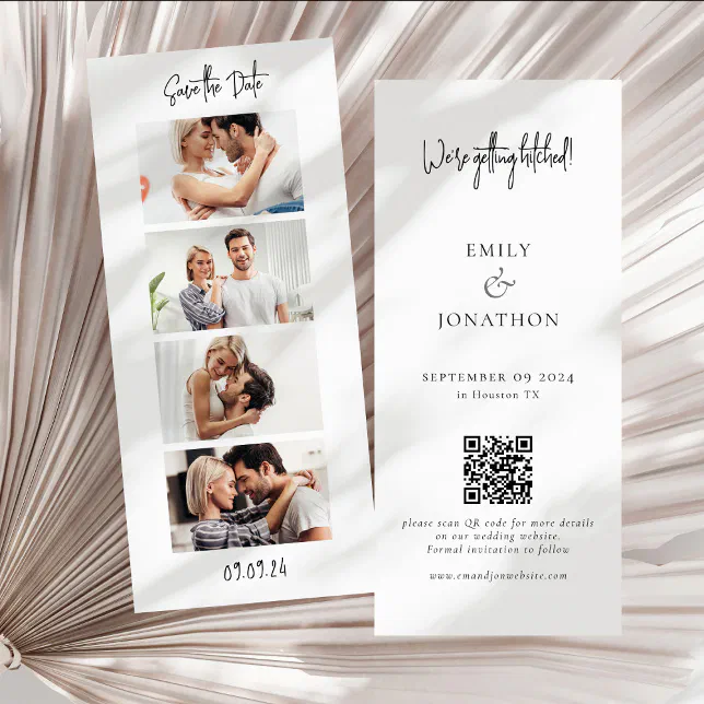 Photo Strip 4 Pictures QR Code Photobooth Wedding Save The Date | Zazzle