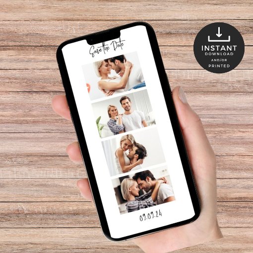 Photo Strip 4 Pictures QR Code Photobooth Wedding Save The Date | Zazzle