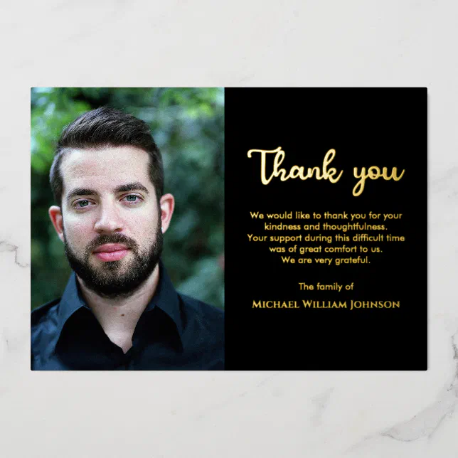 Photo Sympathy Bereavement Funeral Black Gold Foil Invitation | Zazzle
