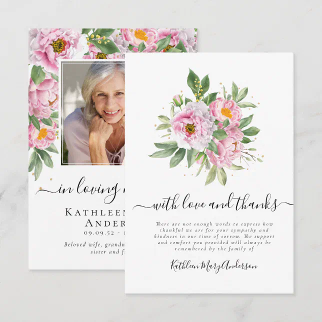 Photo Sympathy Floral Funeral Thank You Card | Zazzle