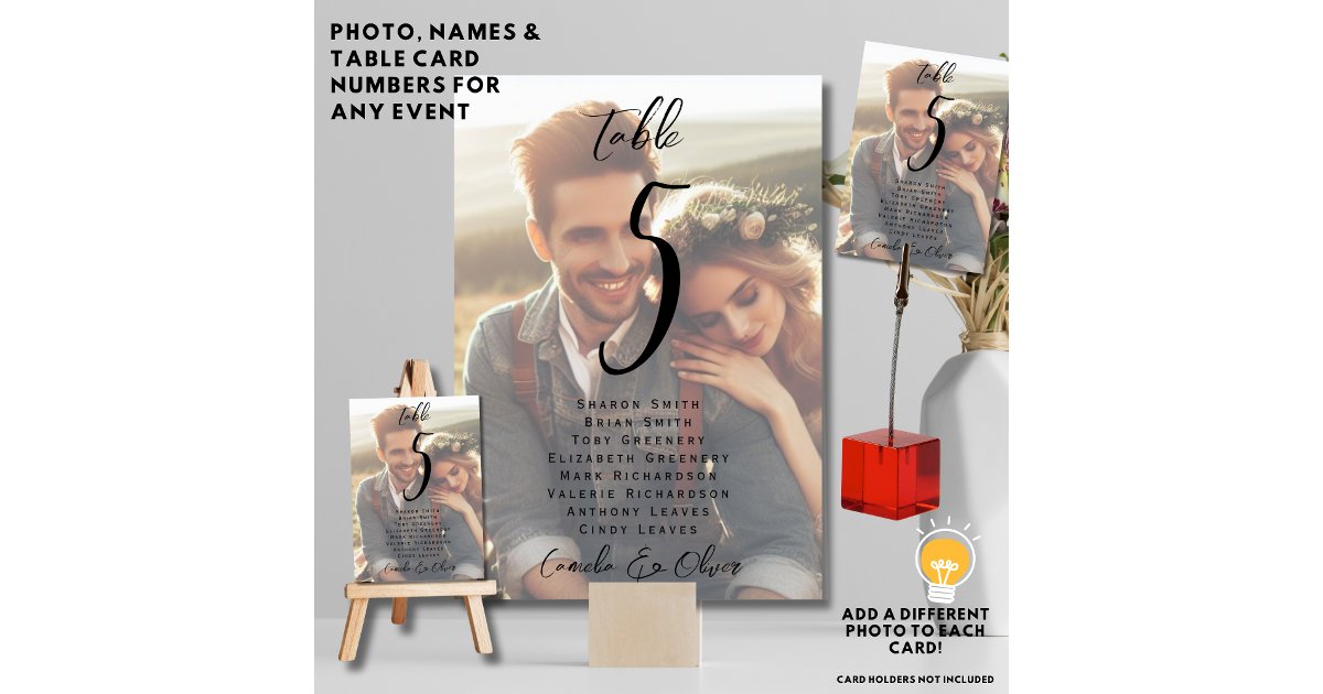PHOTO TABLE CARD - Faux Vellum Overlay Opaque | Zazzle