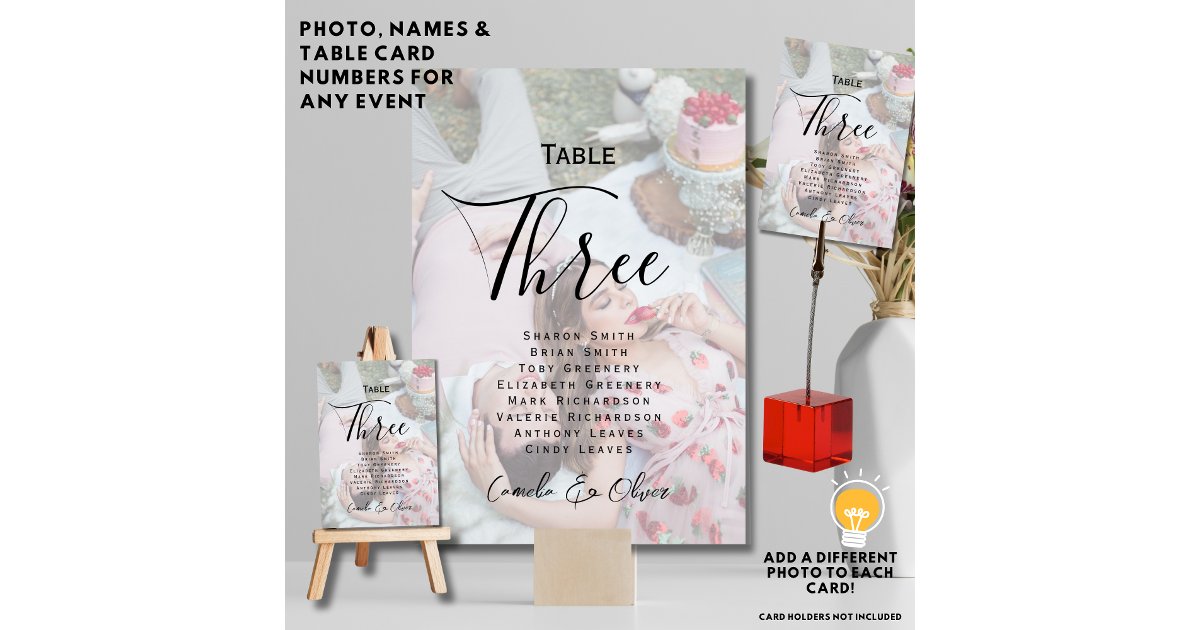 ⭐PHOTO TABLE NUMBER CARD - Modern Overlay Opaque | Zazzle