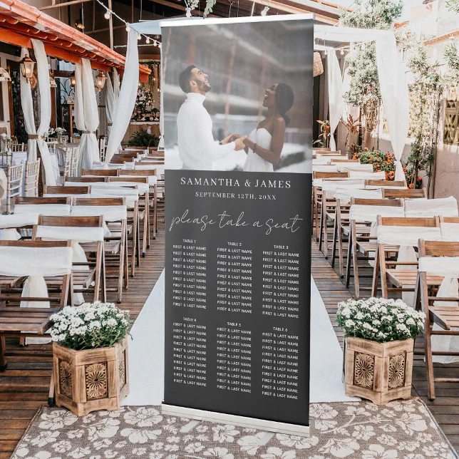 Photo Take a Seat Black Wedding Seating Chart Retractable Banner | Zazzle