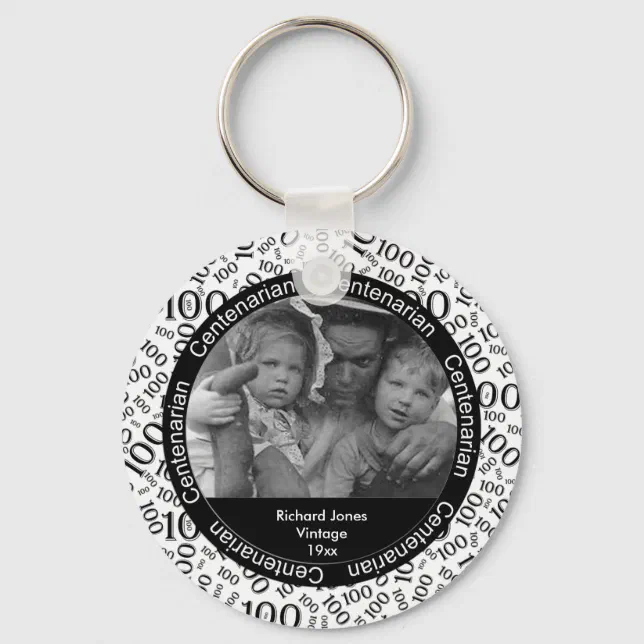 Photo Template: 100th Birthday Centenarian Black Keychain | Zazzle