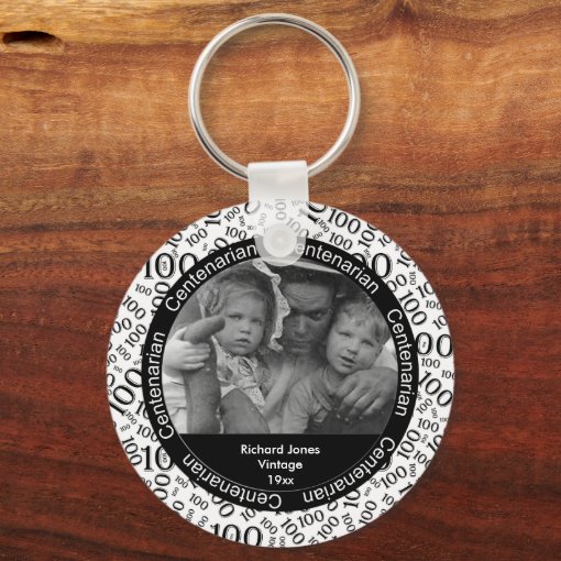 Photo Template: 100th Birthday Centenarian Black Keychain | Zazzle