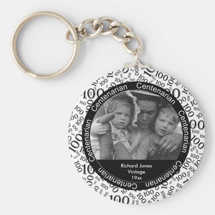 Photo Template: 100th Birthday Centenarian Black Keychain | Zazzle