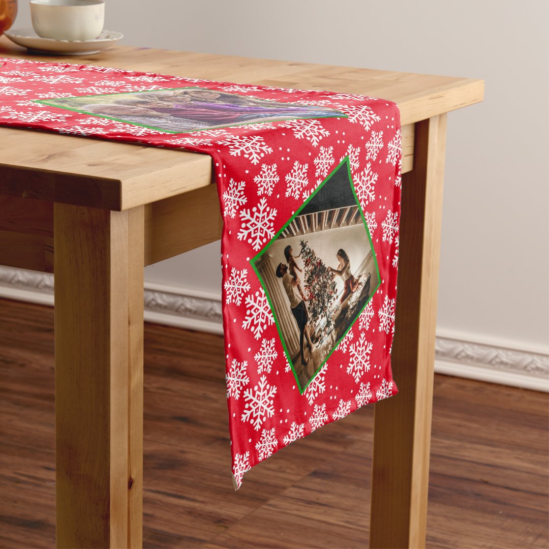 Photo template red christmas medium table runner | Zazzle