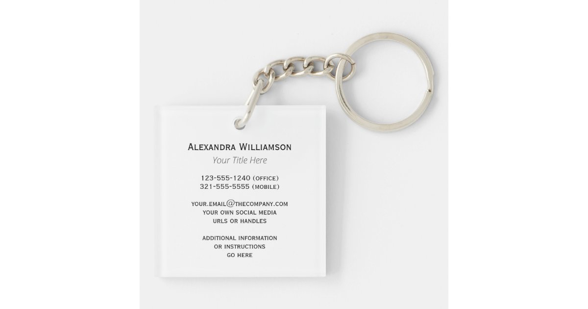 Photo Text Double Sided Business Card Square Keychain | Zazzle