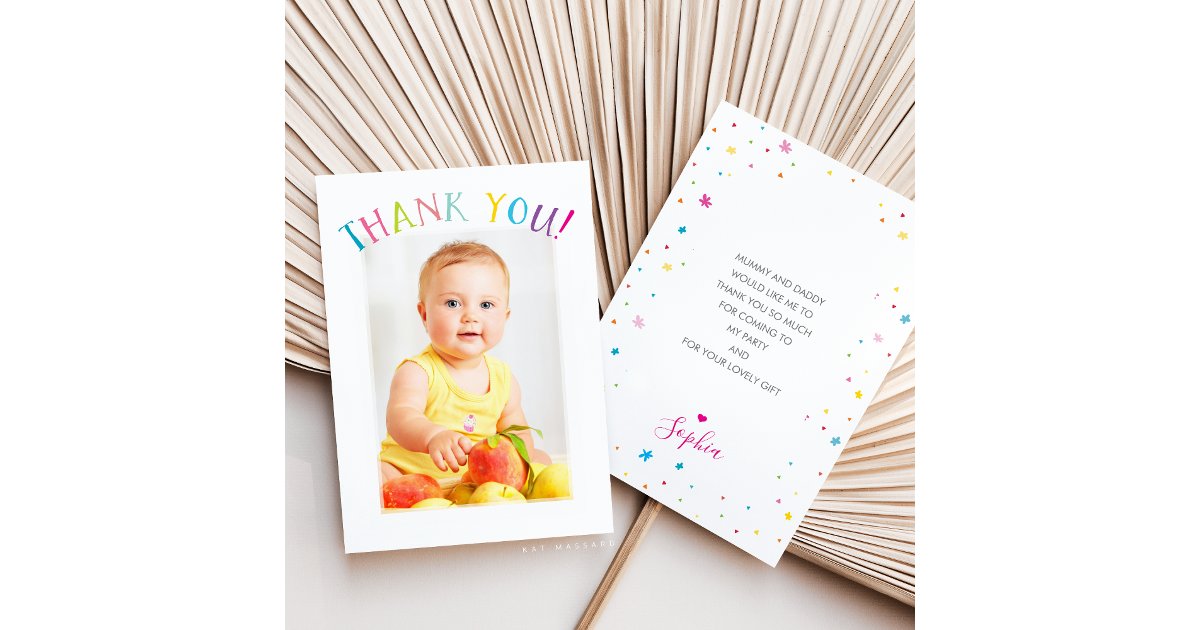 PHOTO THANK YOU cute colorful rainbow writing | Zazzle