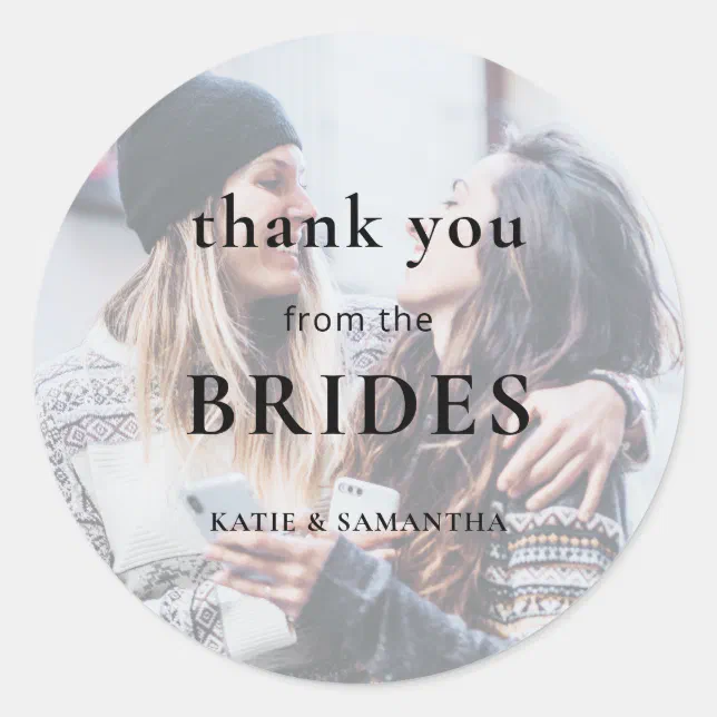 Photo Thank You From Brides Lesbian Wedding Classic Round Sticker Zazzle