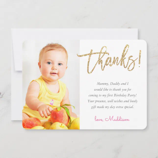 PHOTO THANK YOU pretty gold glitter script | Zazzle