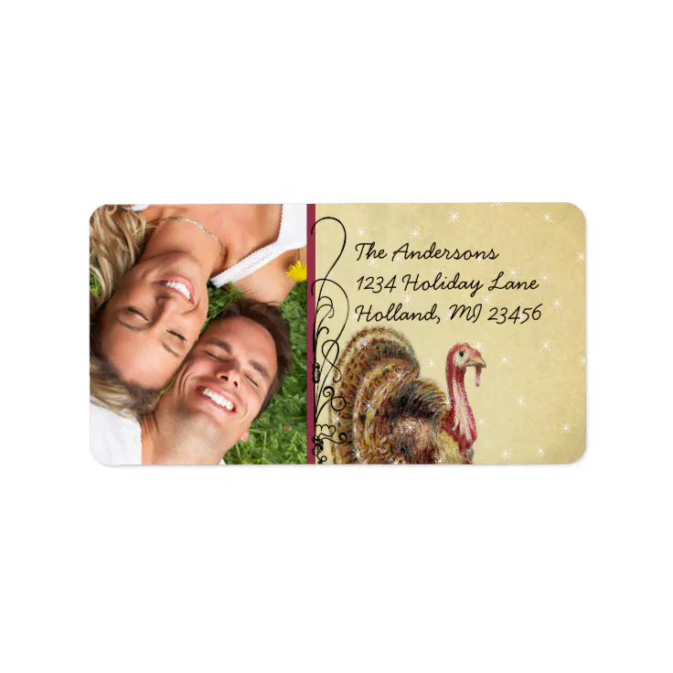 Photo Thanksgiving Greetings Vintage Turkey Label | Zazzle