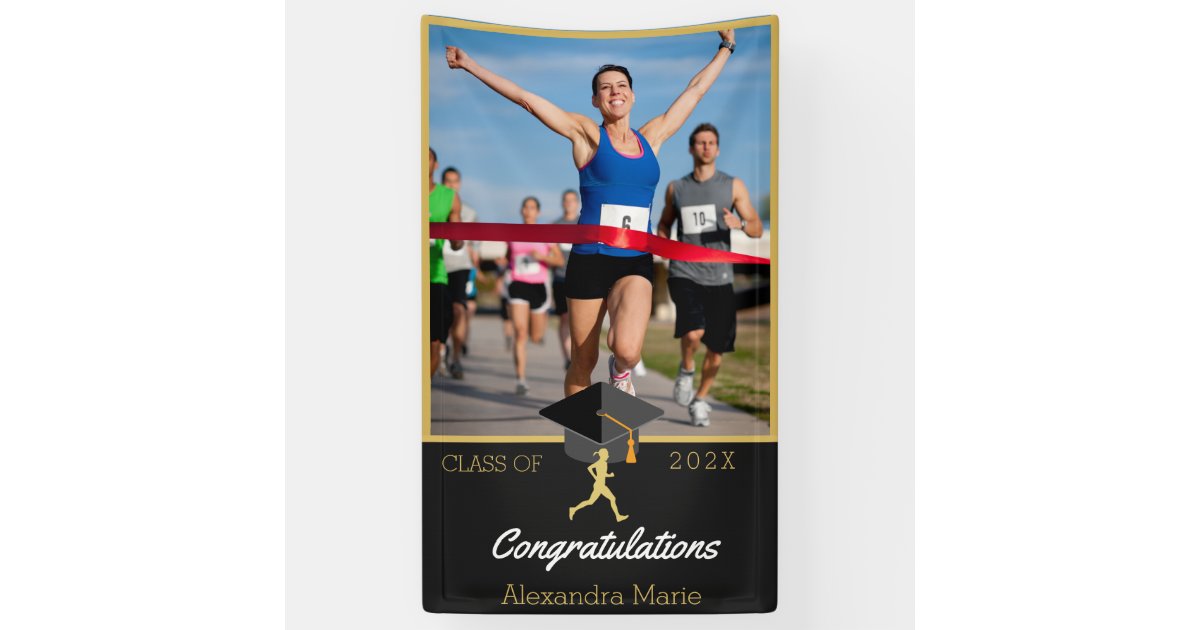 Photo Track runner congratulation graduate Banner | Zazzle