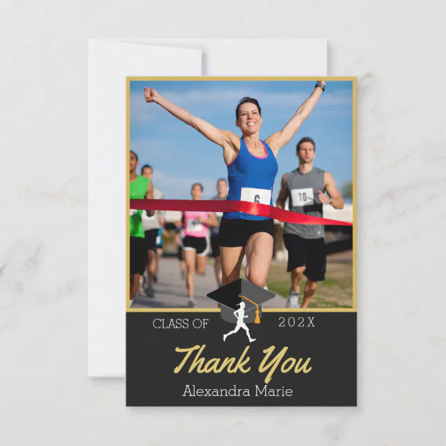 Photo Track runner congratulation graduate Banner Thank You Card | Zazzle