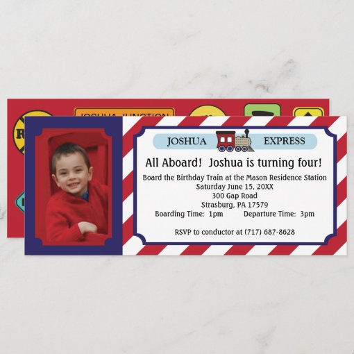 Photo Train Ticket - Red Stripes Invitation | Zazzle