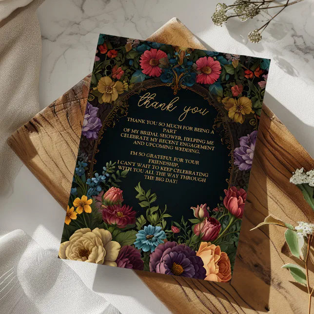 Photo Victorian Gothic Vintage Floral Bridal Thank You Card | Zazzle