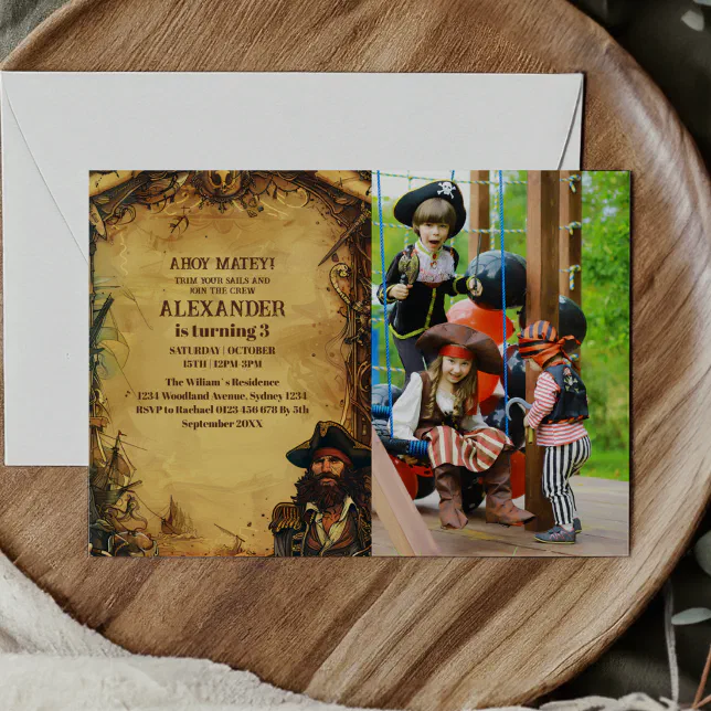 Photo Vintage Pirate Birthday Party Ahoy Matey Old Invitation | Zazzle