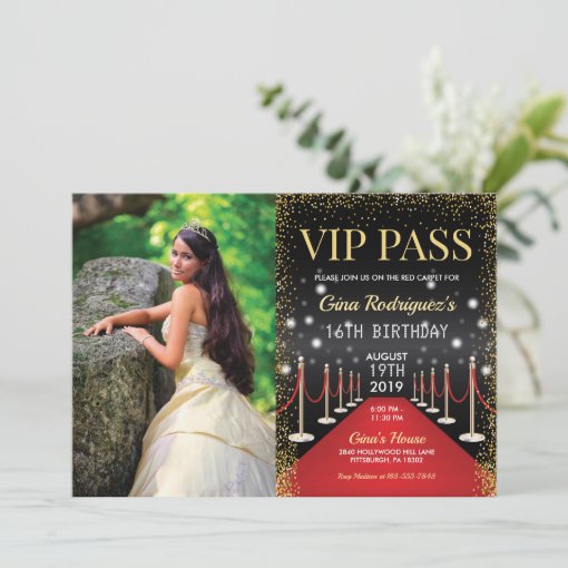 Photo VIP Pass Hollywood Red Carpet Birthday Invitation | Zazzle