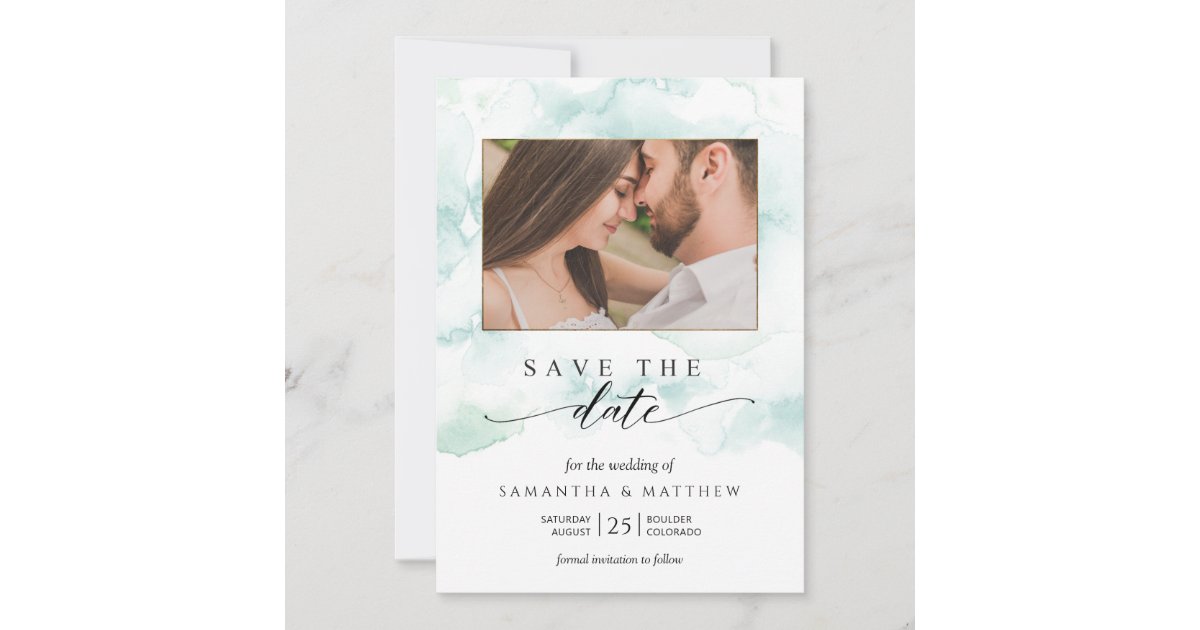 Photo, Watercolor Blue, Turquoise and Green Save The Date | Zazzle