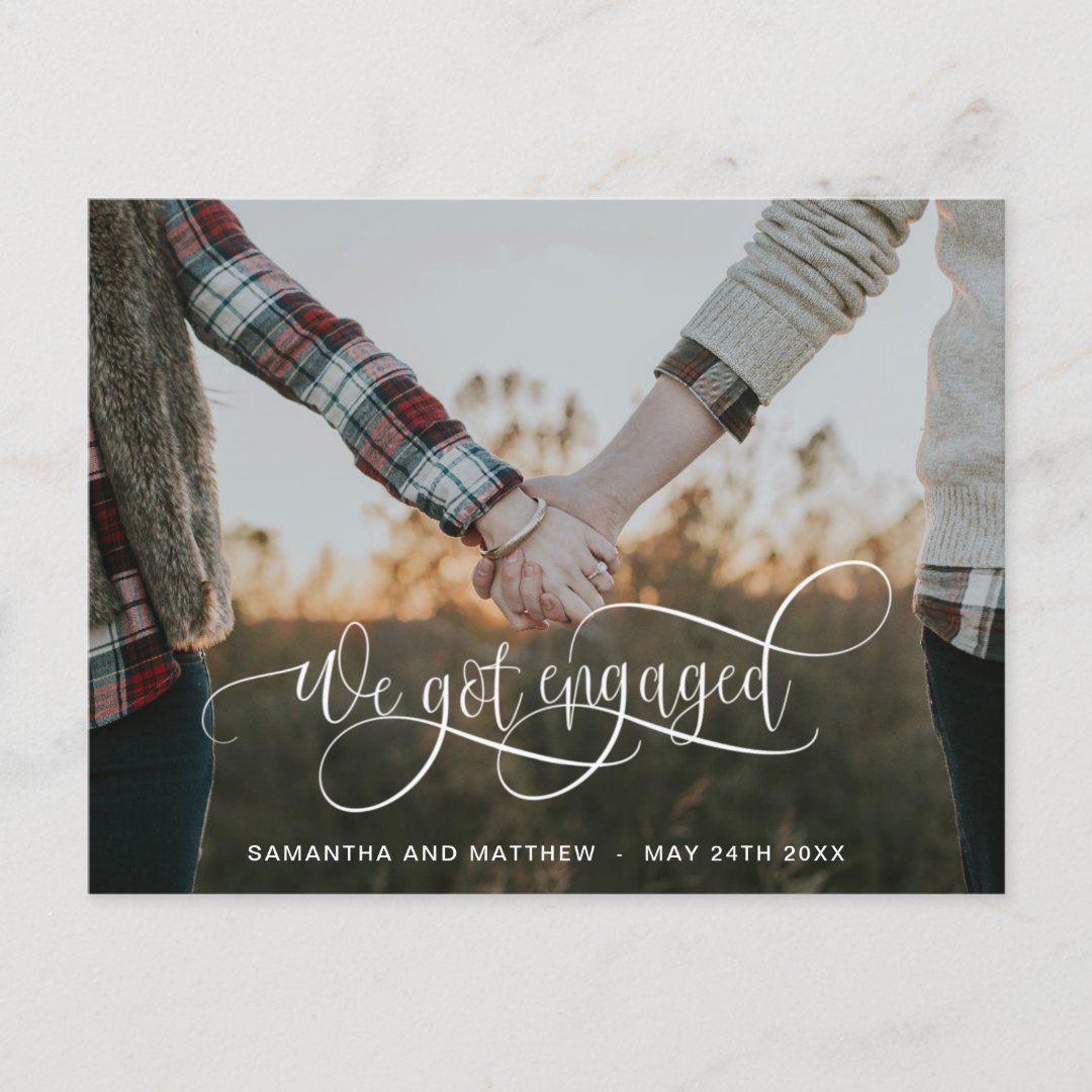 Photo, We Got Engaged White Calligraphy Engagement Announcement ...
