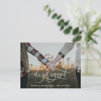Photo, We Got Engaged White Calligraphy Engagement Announcement ...