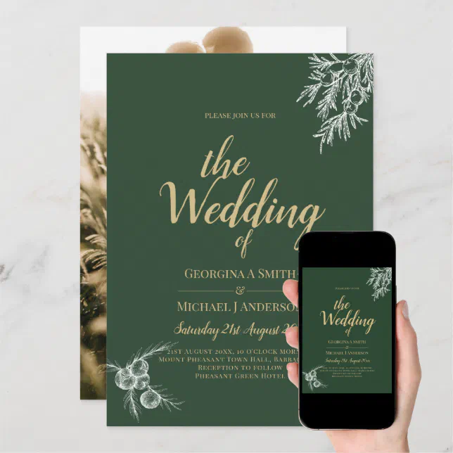 Photo Wedding Invitation JUNIPER GREEN Modern | Zazzle