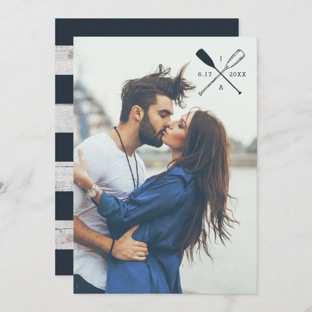 PHOTO WEDDING INVITATION | Nautical Rustic Oars | Zazzle