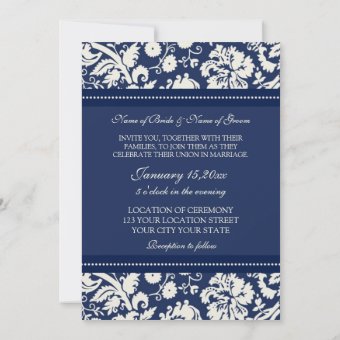 Photo Wedding Invitations Blue Cream Damask | Zazzle