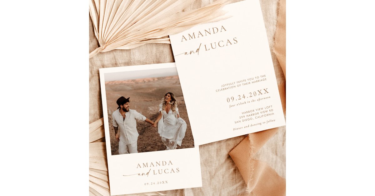 Photo Wedding Invite, Boho Minimalist Neutral Tone Invitation | Zazzle