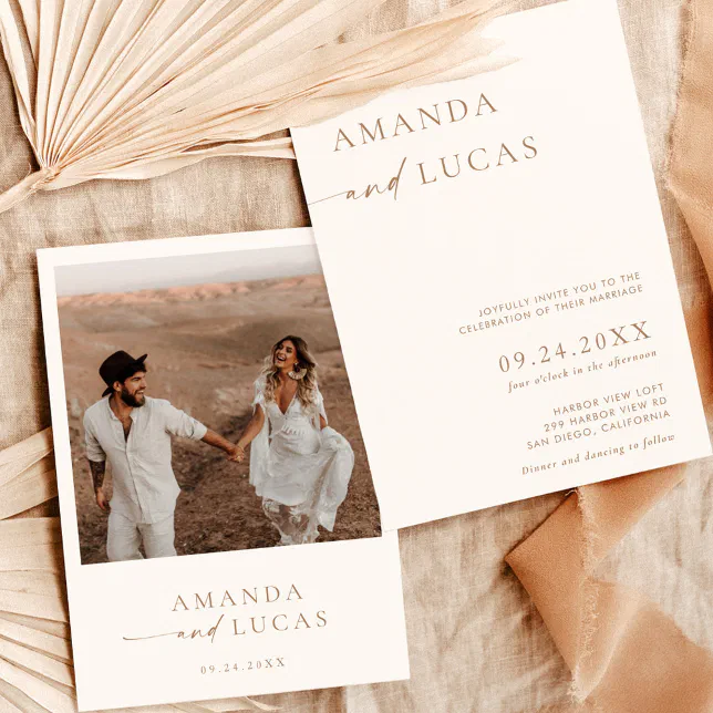 Photo Wedding Invite, Boho Minimalist Neutral Tone Invitation | Zazzle