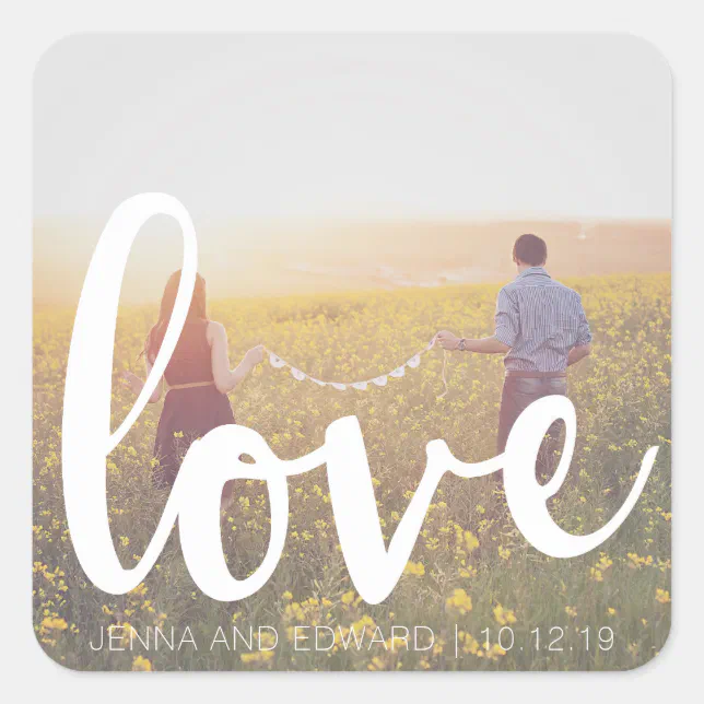 Photo Wedding Love Getting Married Square Sticker | Zazzle