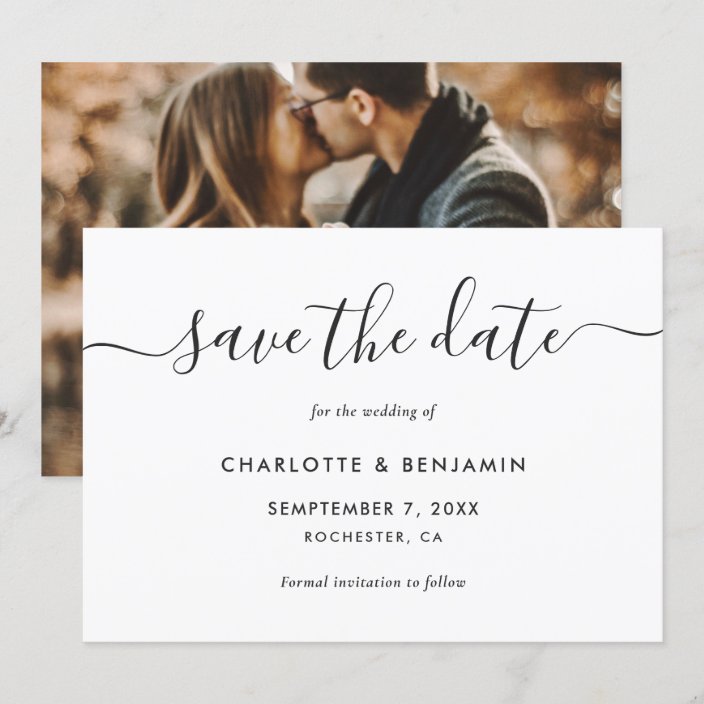 Photo Wedding Save The Date Cards Elegant Script | Zazzle.com