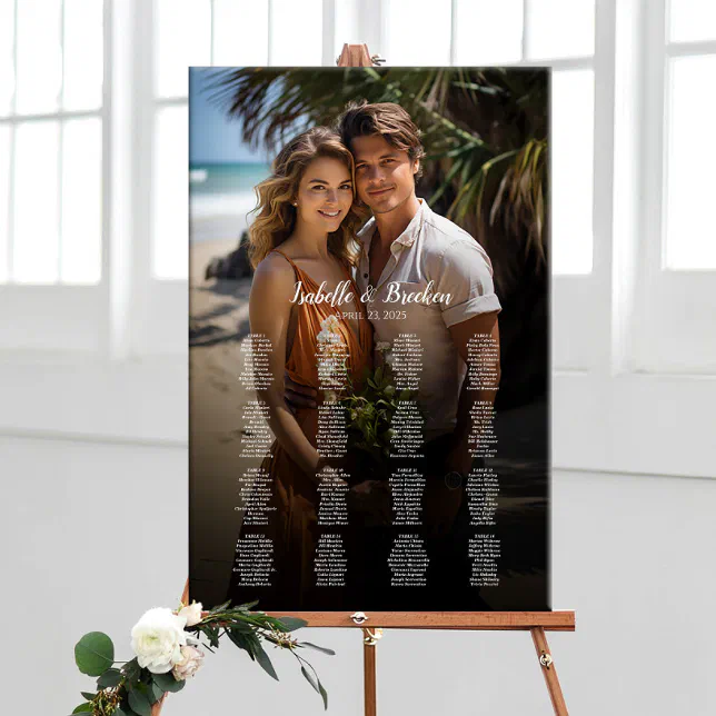 Photo wedding seating chart elegant 16 tables | Zazzle