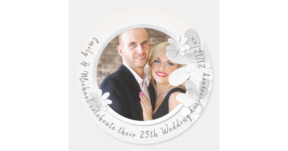 PHOTO Wedding Stickers - White Flower Modern | Zazzle