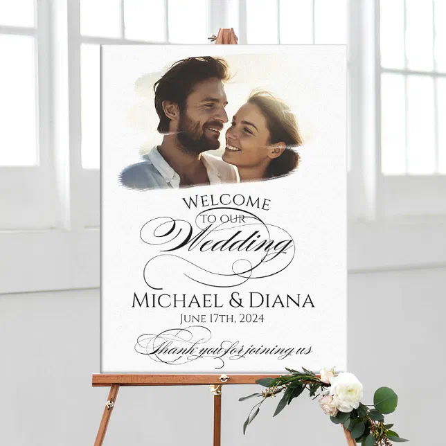 Photo wedding welcome sign elegant calligraphy | Zazzle