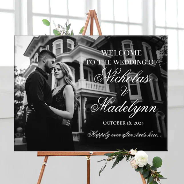 Photo wedding welcome sign elegant calligraphy | Zazzle