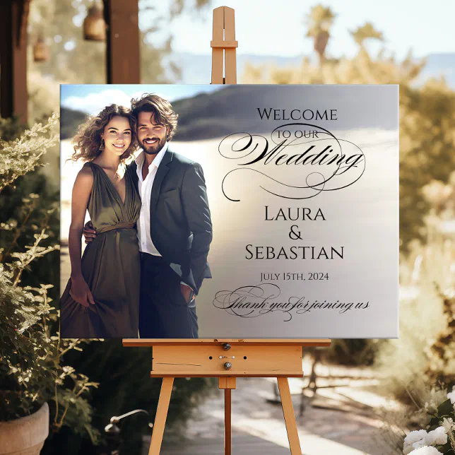 Photo wedding welcome sign elegant calligraphy | Zazzle