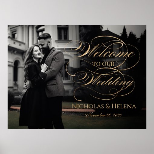 Photo wedding welcome sign elegant gold script | Zazzle