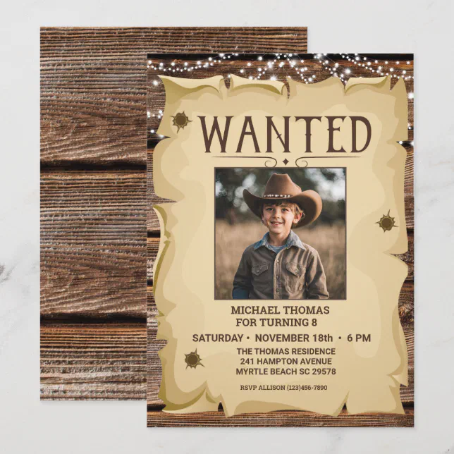 Photo Western Fun Wanted Poster Any Age Birthday Invitation | Zazzle