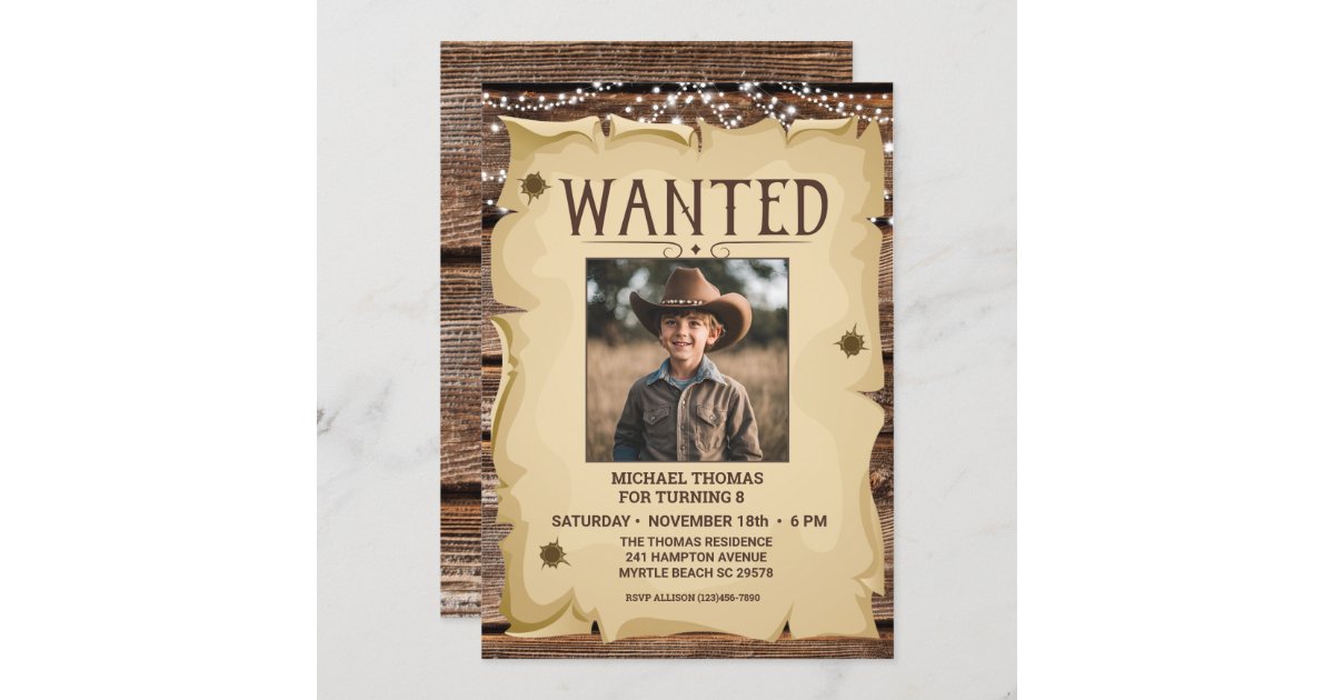 Photo Western Fun Wanted Poster Any Age Birthday Invitation | Zazzle