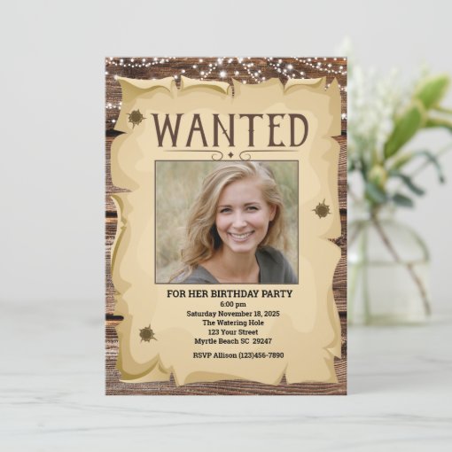 Photo Western Funny Wanted Poster Birthday Party Invitation | Zazzle
