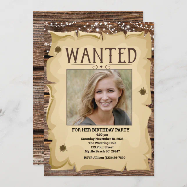 Photo Western Funny Wanted Poster Birthday Party Invitation | Zazzle